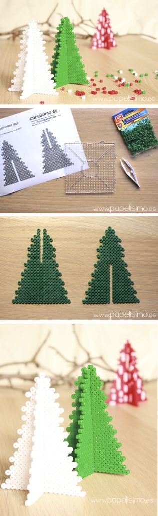DIY 3D Christmas tree hama perler beads | Papelisimo:... – Manualidades